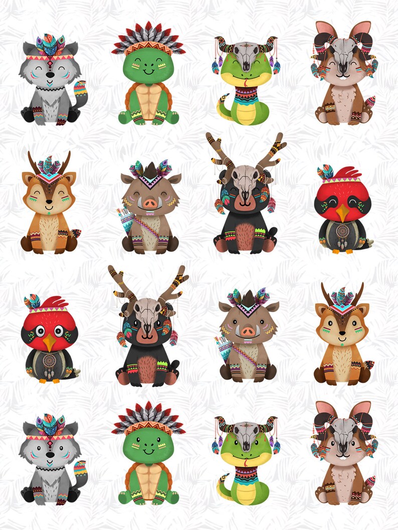 Tribal Woodland Animal Clipart Set: Native American Boho Art (digital ...