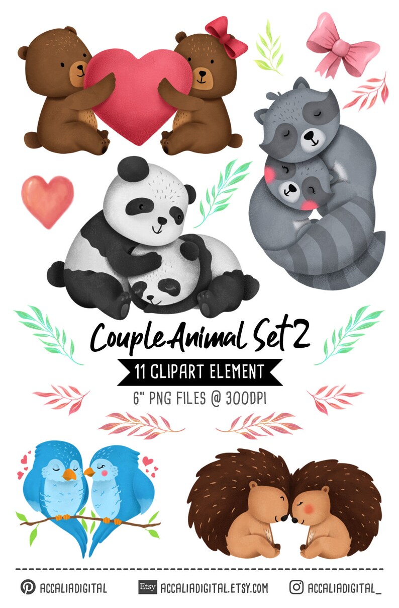 Animal Couple Clipart Set2 Couple Sticker Love Balloon - Etsy