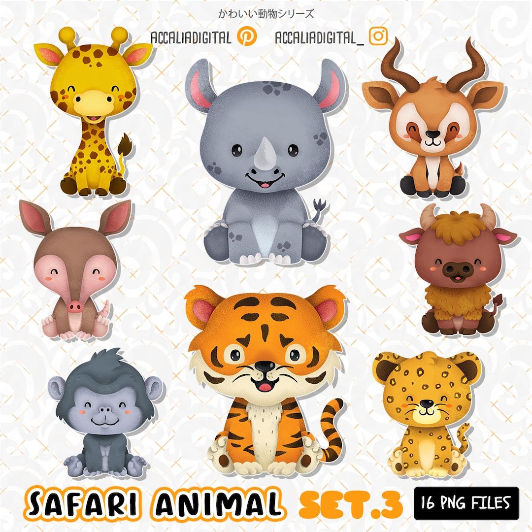 Safari Animal Clipart Set: Hand-drawn Jungle PNG (digital Download) - Etsy