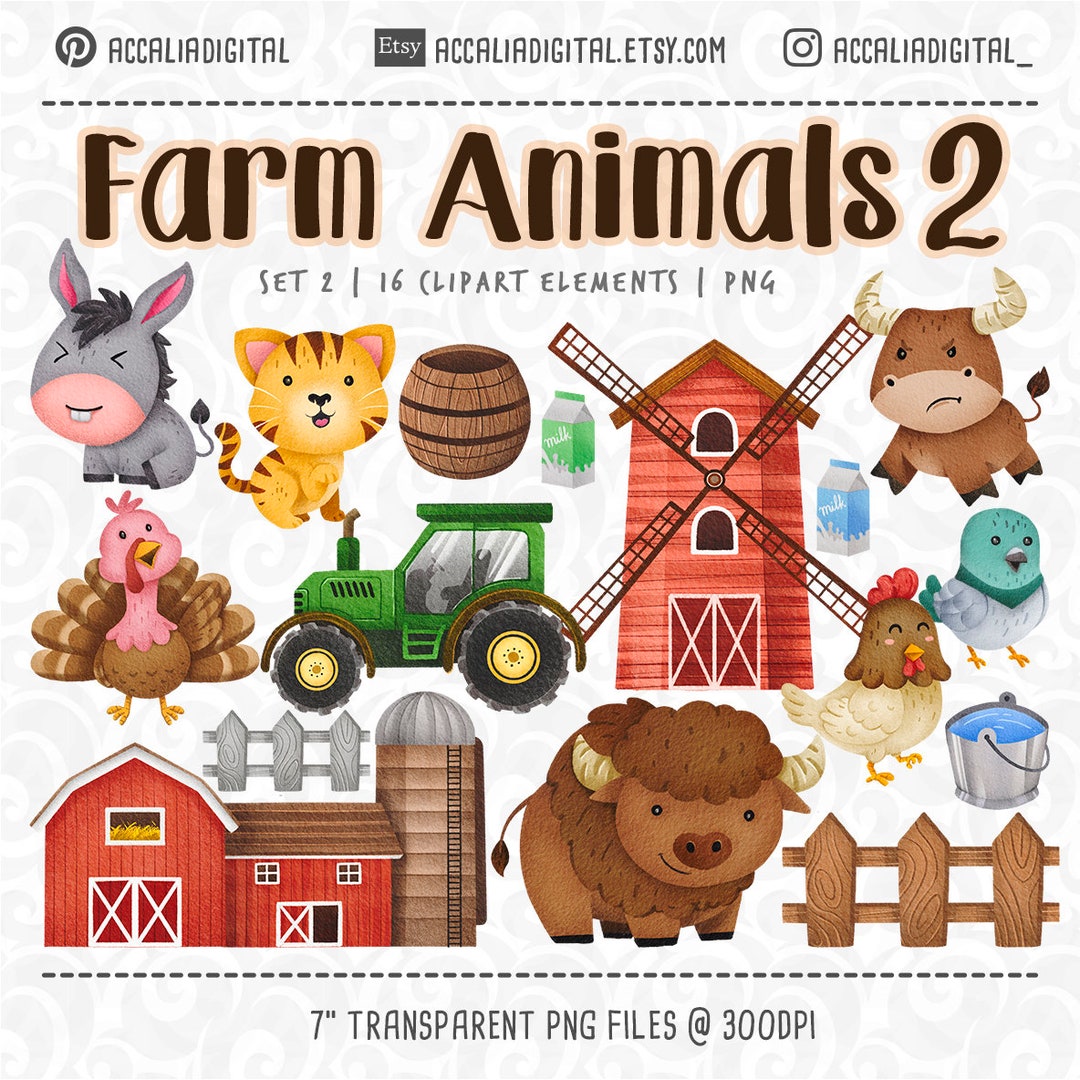Animal Farm Clipart Set 2, Digital Download, Animal Drawing and ...