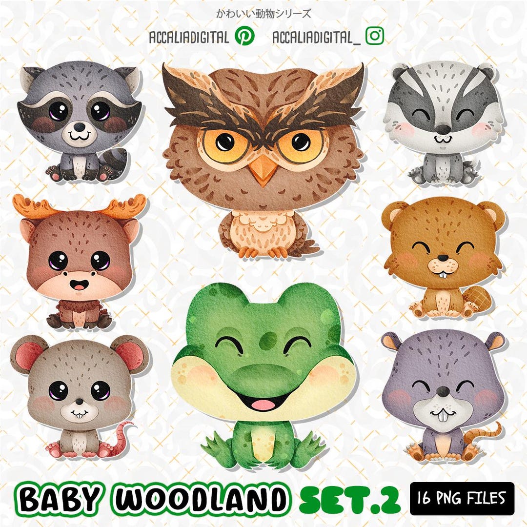 Baby Animal Clipart, Woodland Clipart Set 2, Boho Nursery Decor, Wall ...