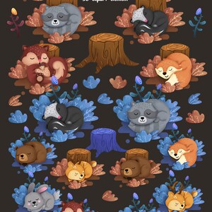 Sleeping Woodland Clipart Set 1, Resting Animals, Napping Friends ...
