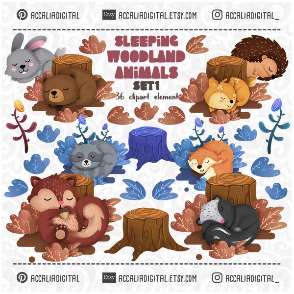 Sleeping Animals Clipart - Etsy