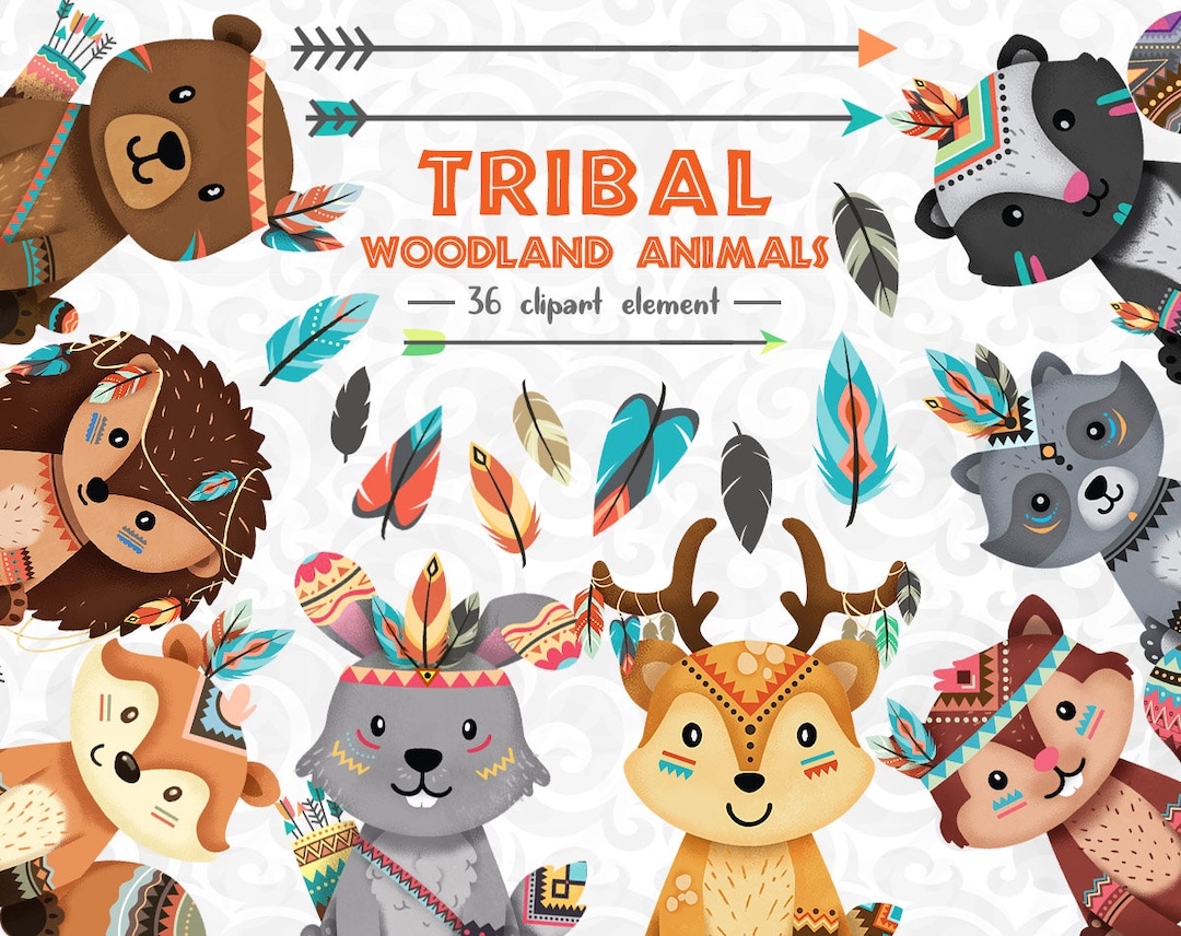 Boho Woodland Clipart Set 1, Tribal Animal Sticker, Cute Animal Sticker ...