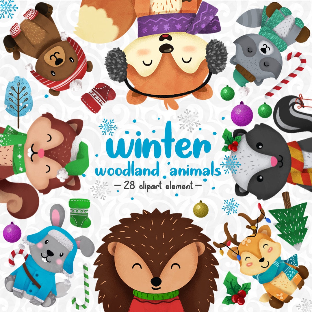 Winter Woodland Clipart, Set 1, Winter Clipart, Woodland Baby, Snow ...