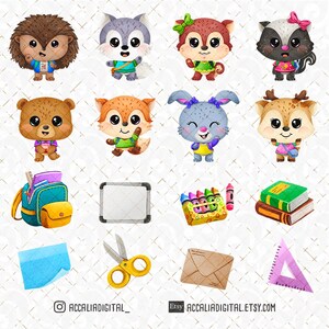 Woodland Student Animals Clipart Set 1, Back to School Clipart, Forest ...