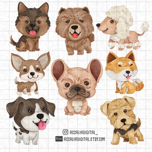Dog Breed Clipart Bundle, Watercolor Dog Png, Bull Terrier, Beagle ...