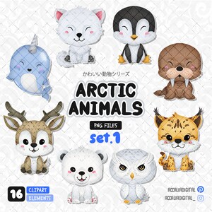 Arctic Animals Clipart Set 1, Polar Bear, Penguin, Fox Illustrations ...