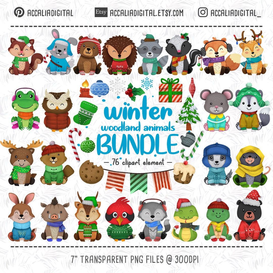 Winter Woodland Clipart BUNDLE, Winter Clipart, Woodland Baby, Snow ...