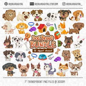 Dog Breed Clipart Bundle Watercolor Dog Breed, Bull Terrier, Beagle ...