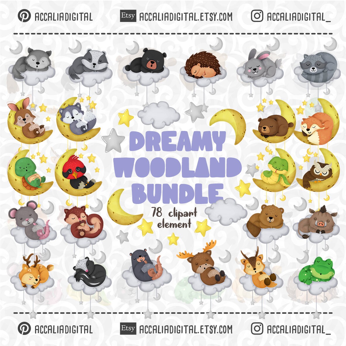 Dreamy Woodland Clipart Set Bundle Sleeping Woodland Forest - Etsy