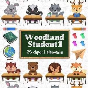 Woodland Student Animals Clipart, Back to School Clipart, Forest ...