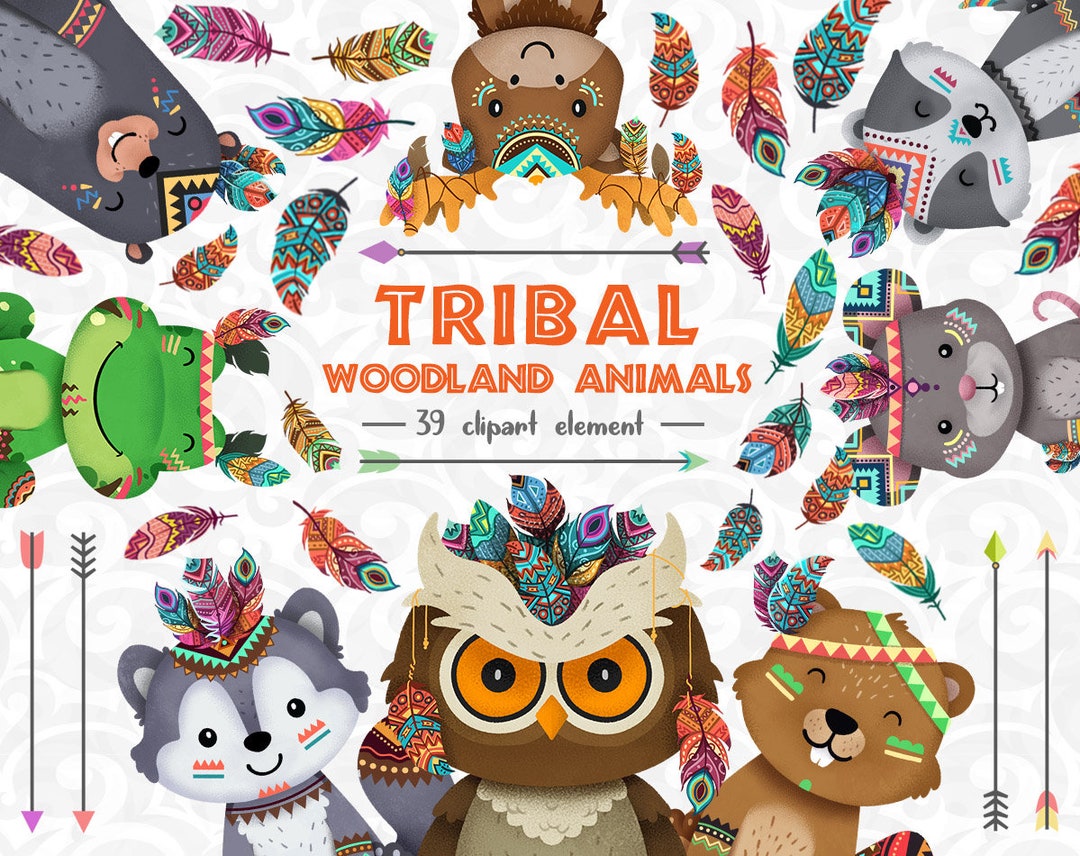 Boho Woodland Clipart Set 3, Tribal Animal Sticker, Cute Animal Sticker ...