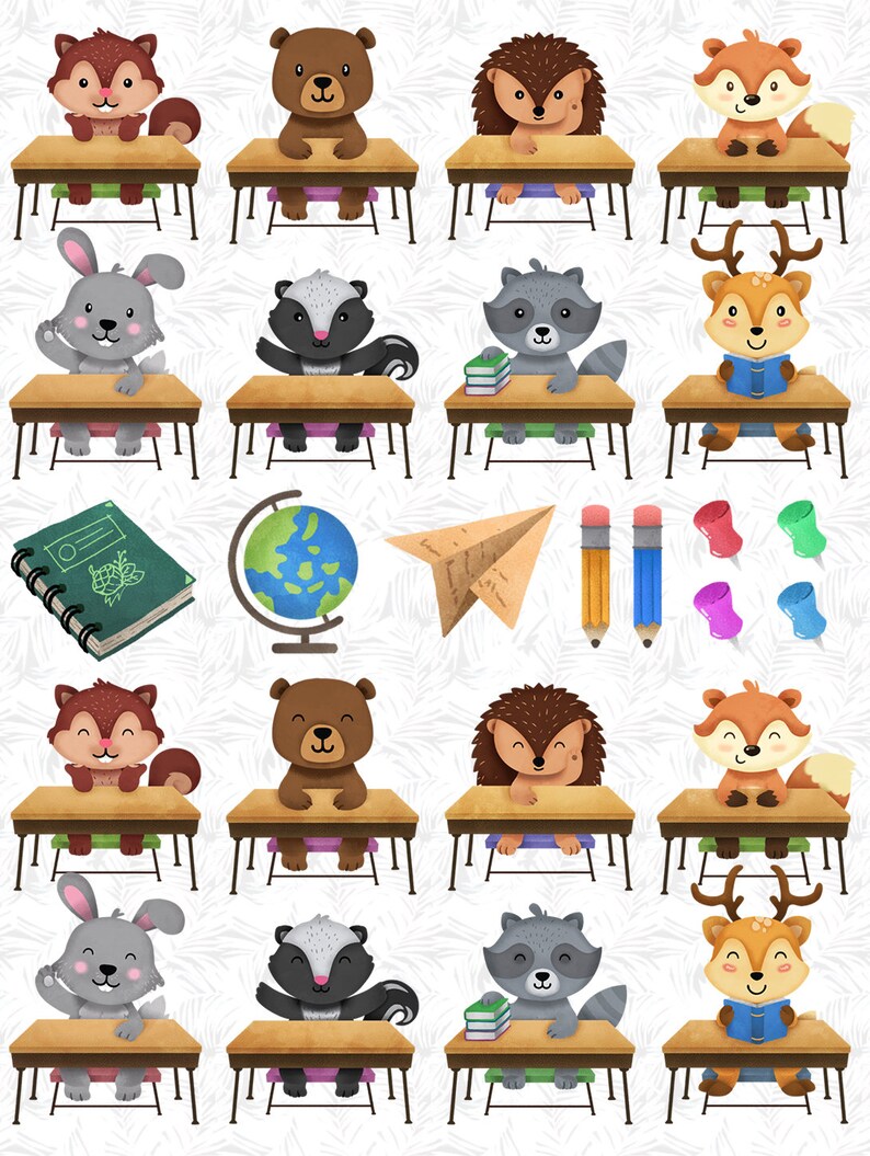 Woodland Student Animals Clipart Back to School Clipart | Etsy