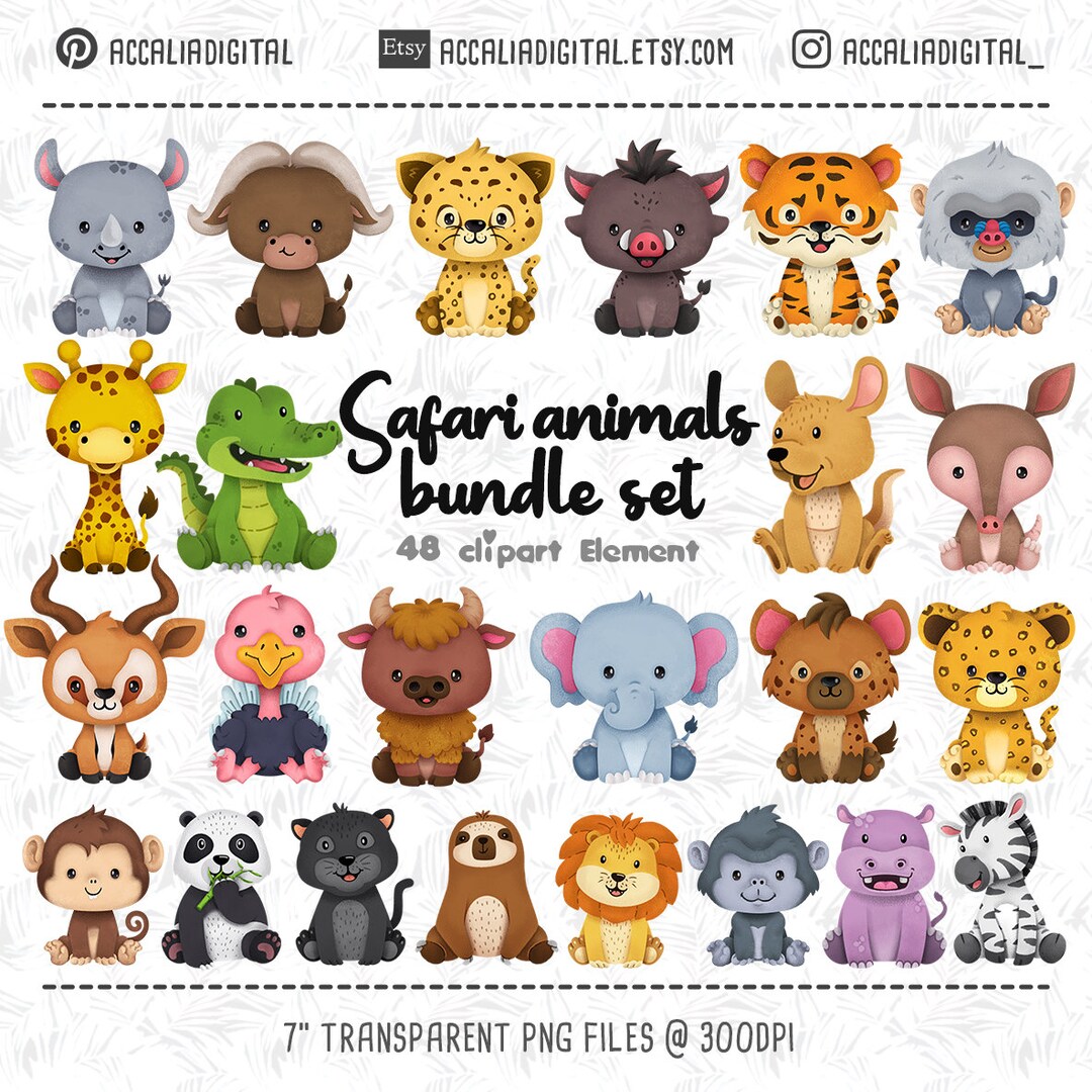 Clipart Bundle, Safari Animal, Digital Download, Animal Drawing and ...