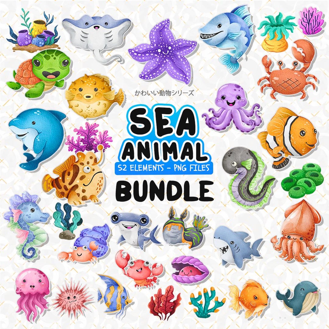 Sea Animals Clipart Bundle Underwater Sea Life, Ocean Animal Clipart ...