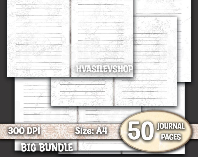 50 Sheets, White Theme, Lined, Junk Journal Pages, Writing Paper Set ...
