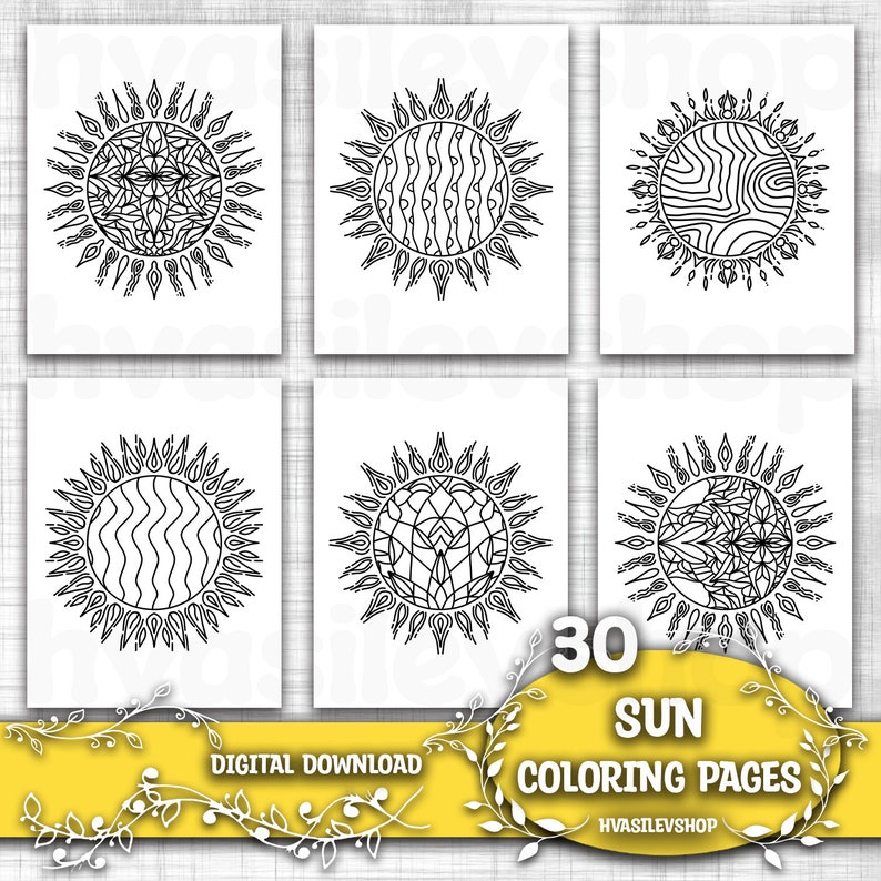 30 Sun Coloring Pages for Kids Printable Sheets Instant Download Summer ...