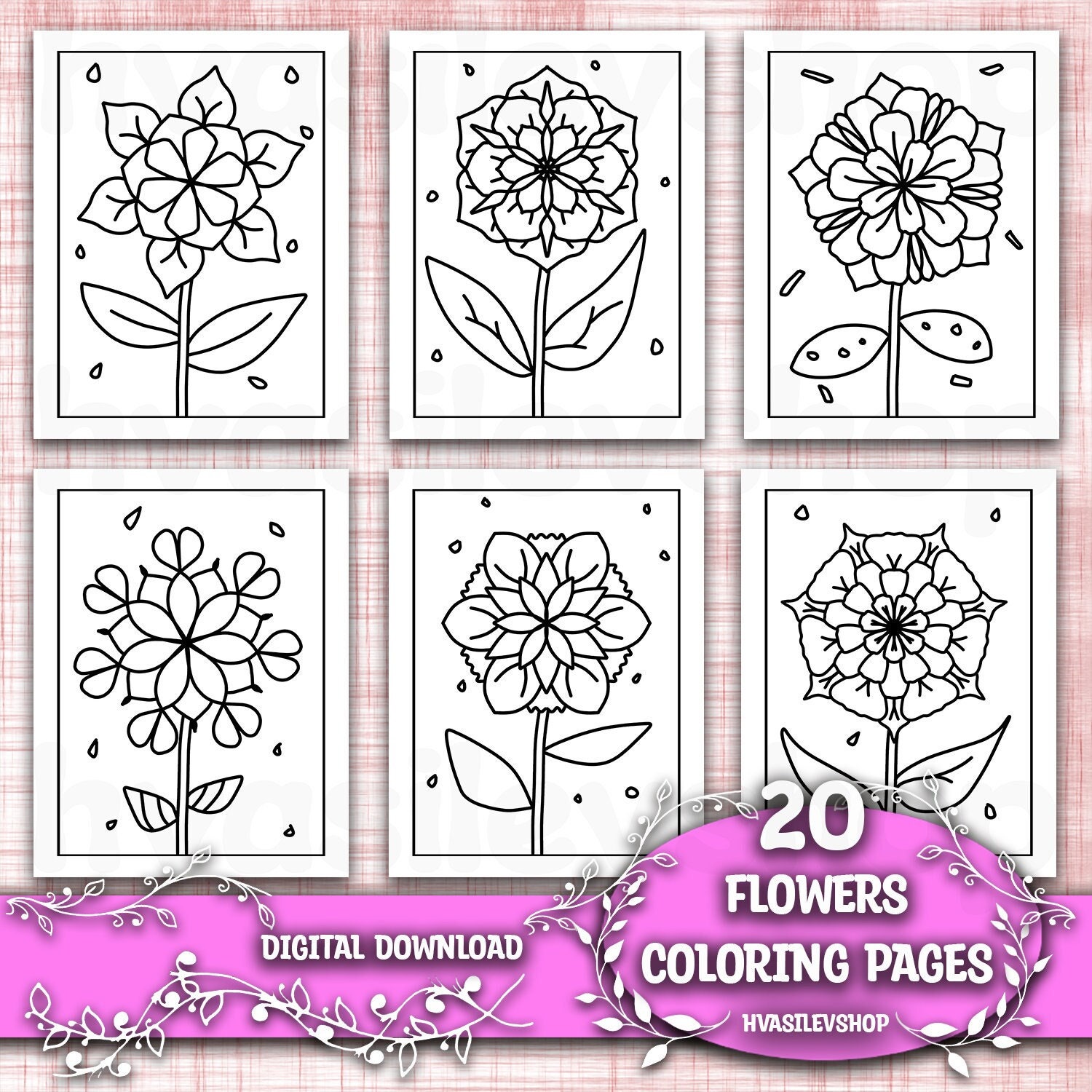 20 Flowers Coloring Pages for Kids Printable Coloring Page Preschool ...