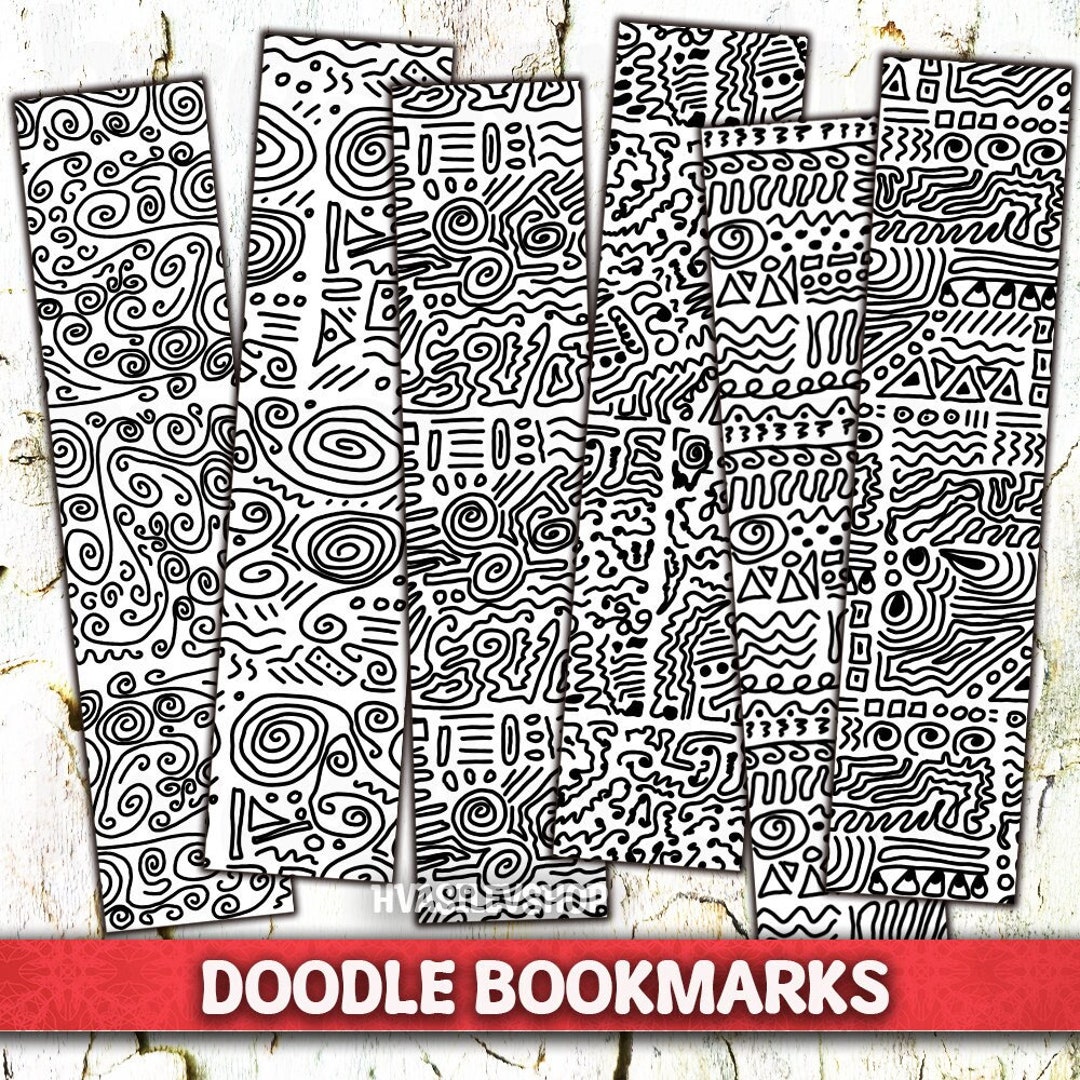 Doodle Bookmarks Readers Gift Doodle Bookmark Black and White Bookmarks ...