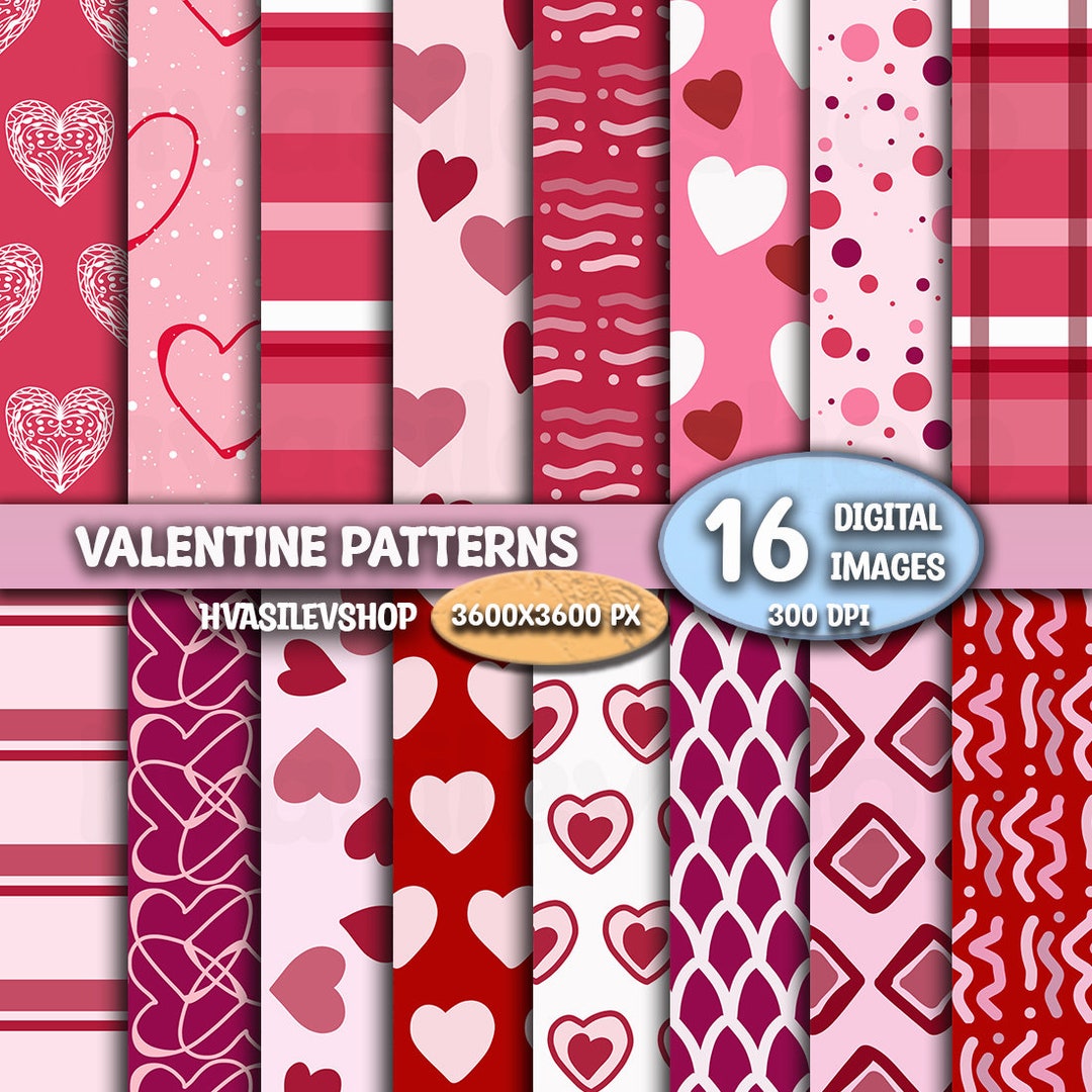 Valentine Patterns Digital Paper, Valentine Hearts, Scrapbook Paper ...