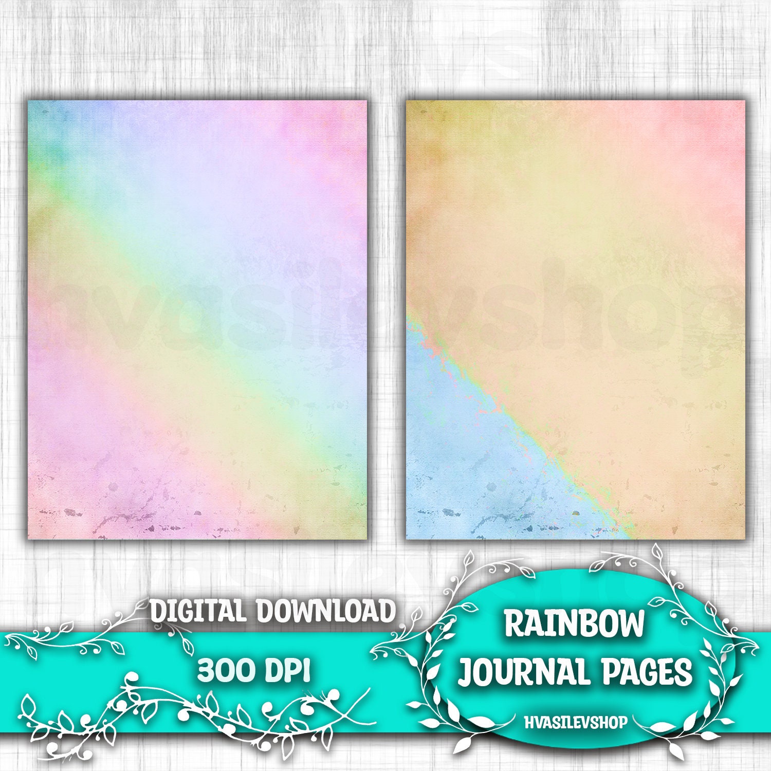 Rainbow Junk Journal Pages Vertical Colored Vintage Printable Sheets ...