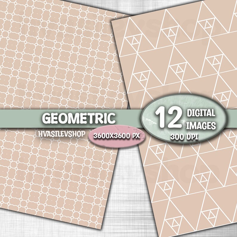 Geometric Digital Paper, Printable Paper, Beige Colors, Squares ...
