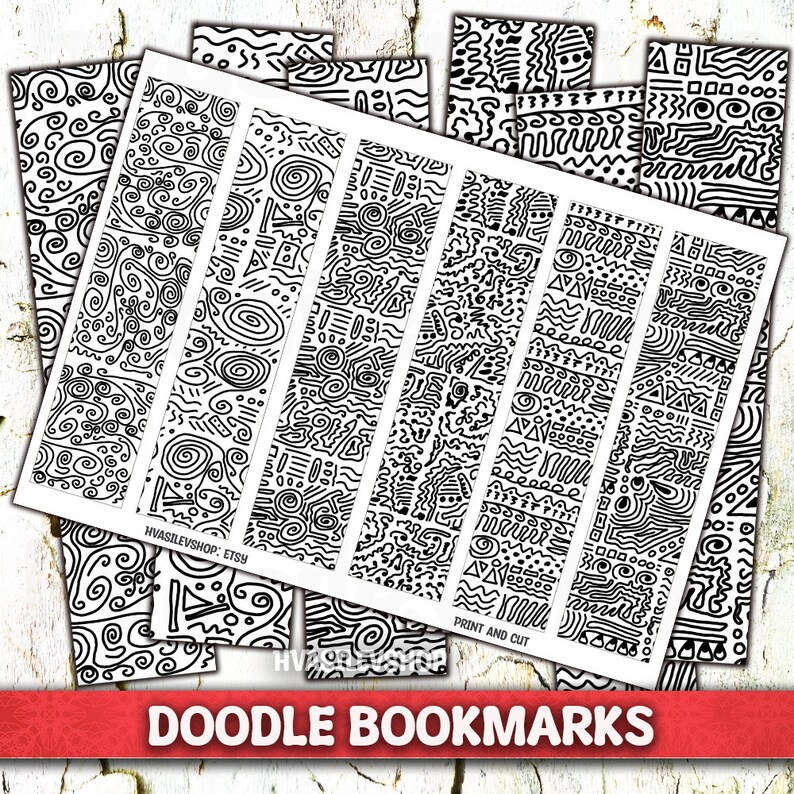 Doodle Bookmarks Readers Gift Doodle Bookmark Black and White Bookmarks ...