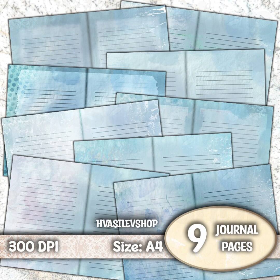 Blue Lined Junk Journal Pages, Rustic Blue Journal Pages, Junk Journal ...