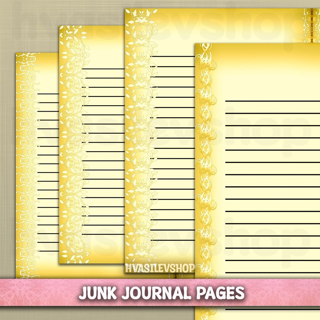 Printable Yellow Junk Journal Pages Vintage Paper Pack Lined Journal ...