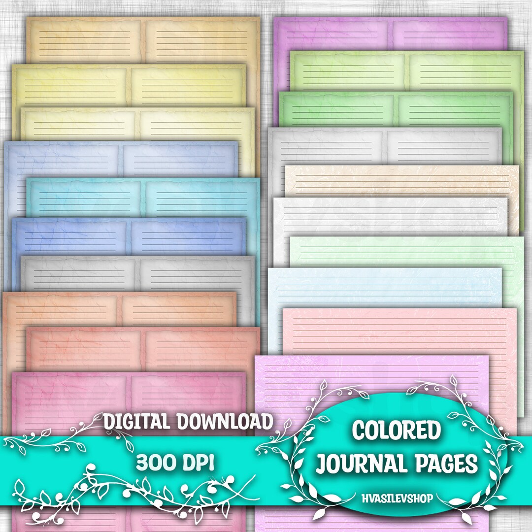 20 Simple Colorful Journal Pages Colored Lined Journal Paper Instant ...