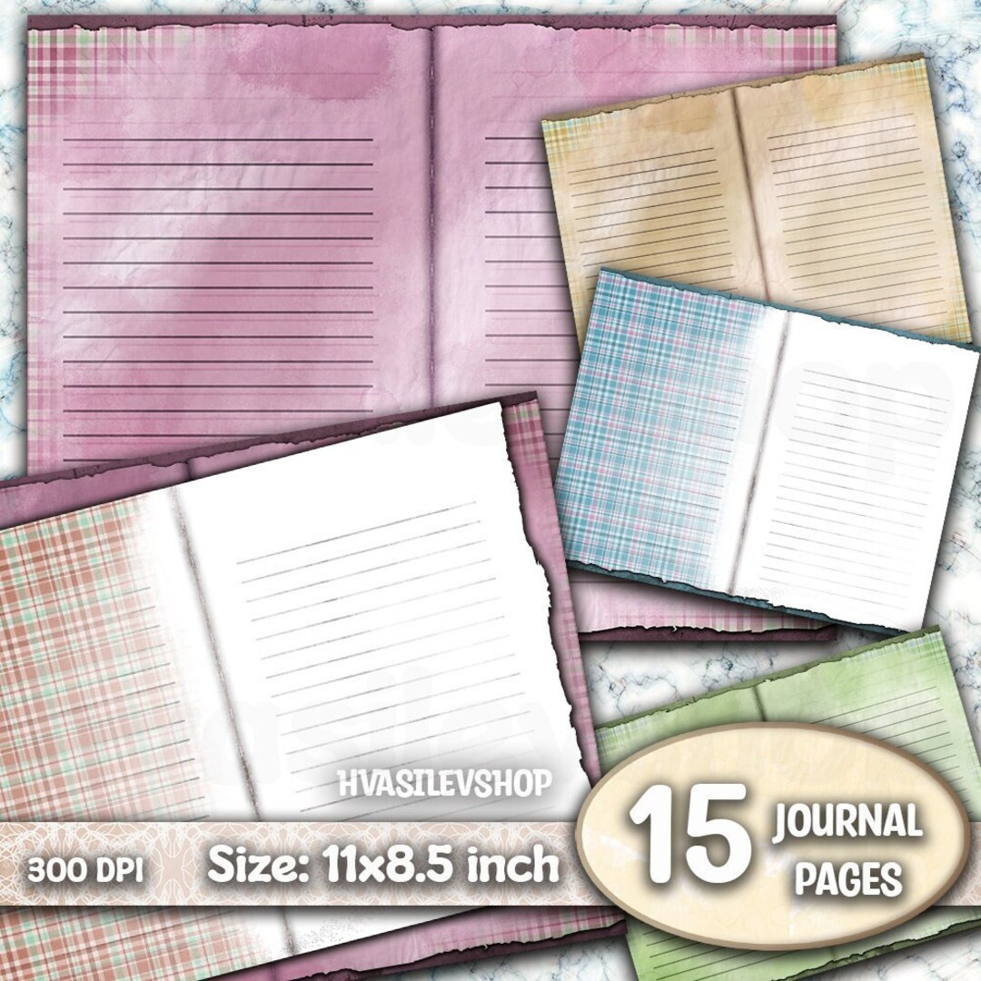Plaid Journal Paper, Torn Paper, DIY Planner, Writing Paper Set, Lined ...