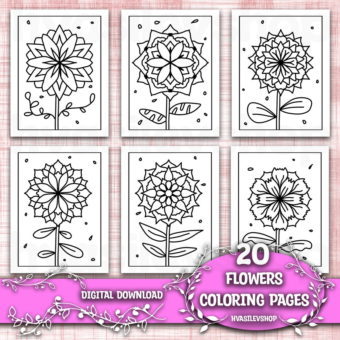 20 Flowers Coloring Pages for Kids Printable Coloring Page Preschool ...