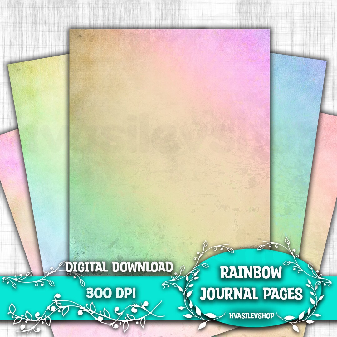 Rainbow Junk Journal Pages Vertical Colored Vintage Printable Sheets ...