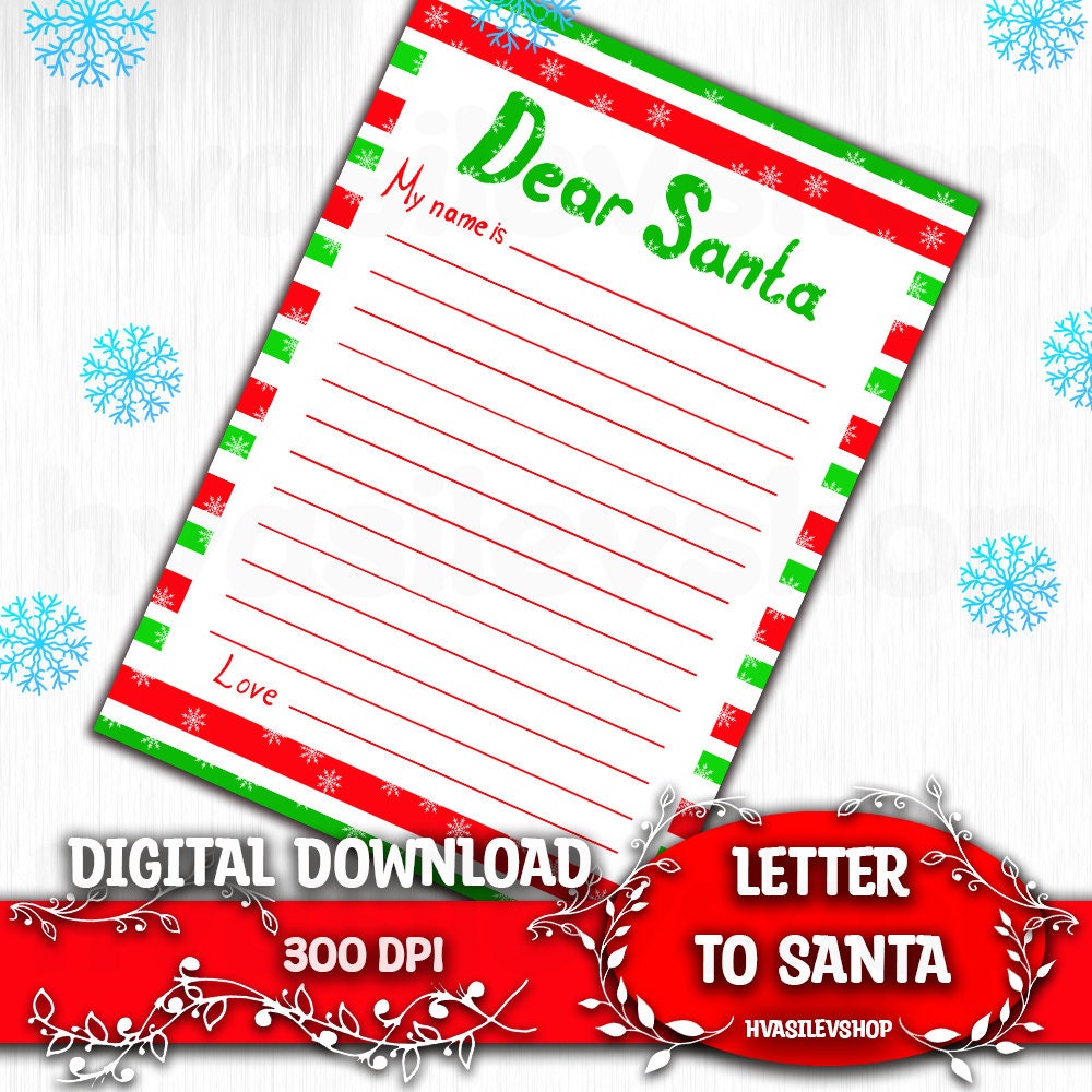 Simple Letter to Santa Printable Instant Download Santa Letter - Etsy