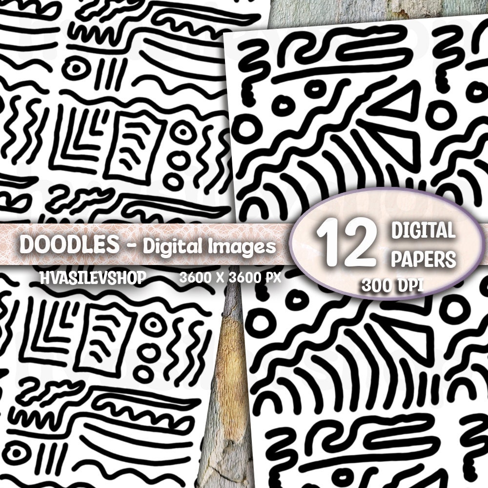 Doodle Digital Paper, Doodle Pattern Paper, Doodle Papers, Hand Drawn ...