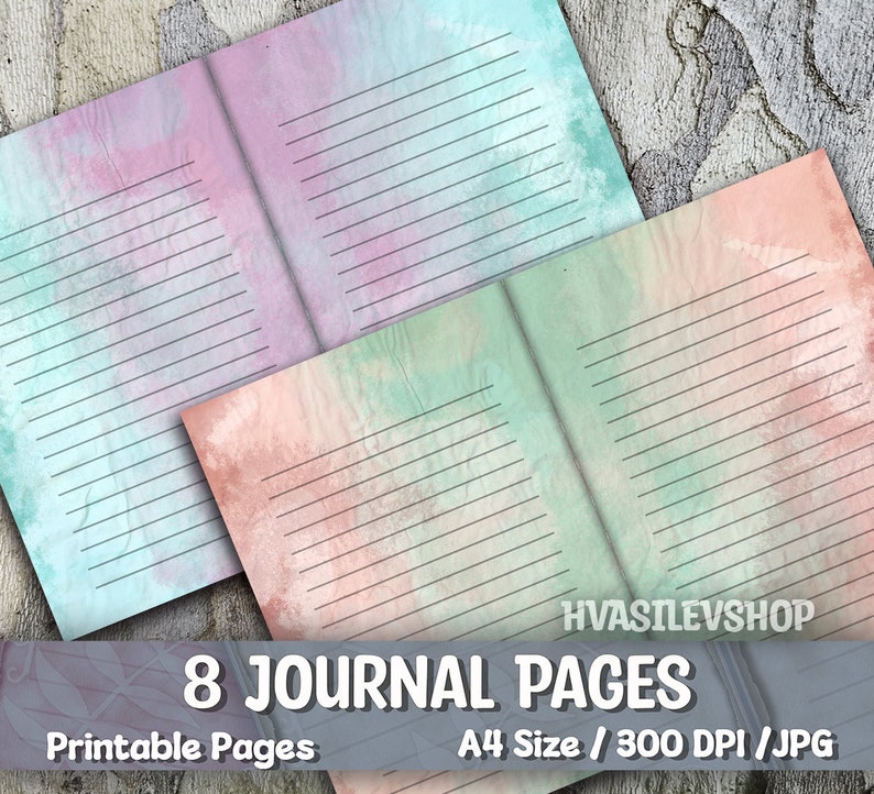 Colored Junk Journal Pages, Set of 8, Lined Journal Pages, Colored ...