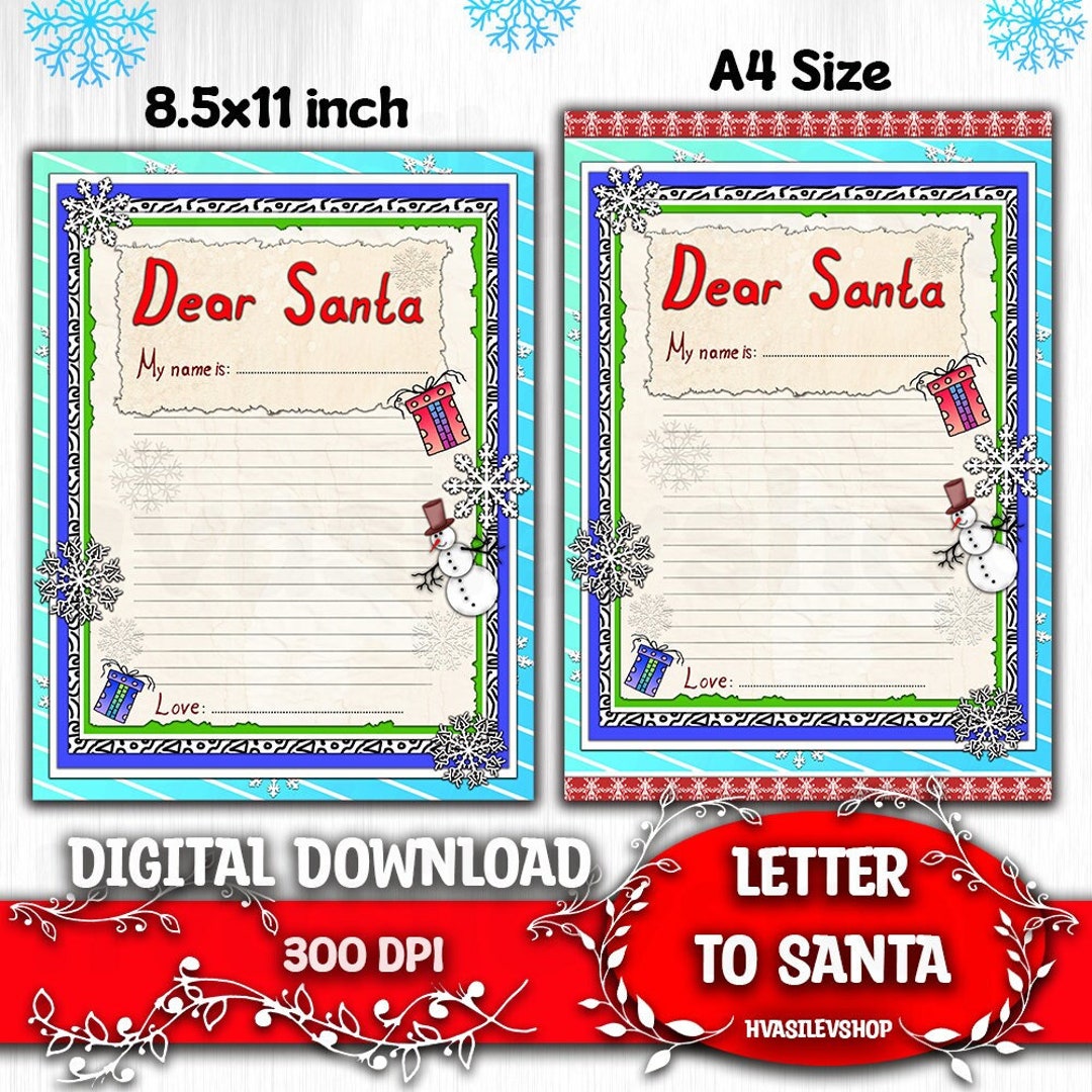 Printable Letter to Santa Download Dear Santa Christmas Wish List Santa ...