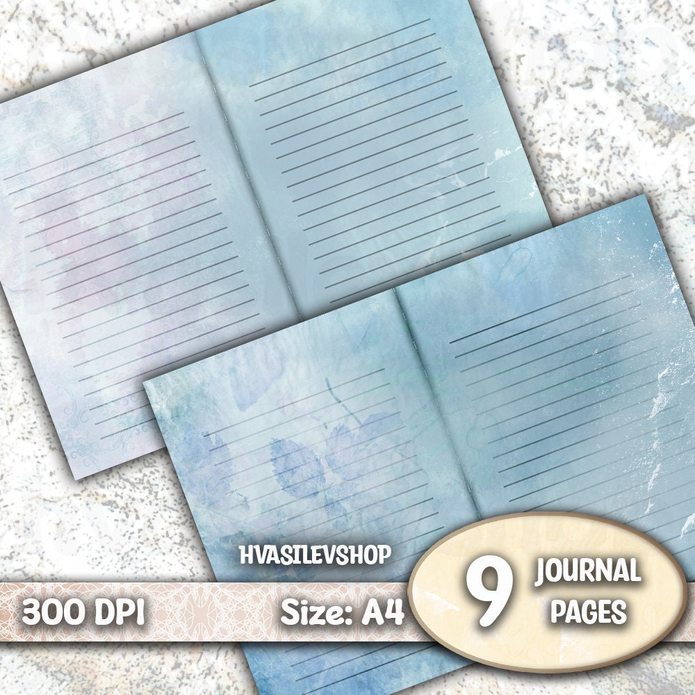 Blue Lined Junk Journal Pages, Rustic Blue Journal Pages, Junk Journal ...
