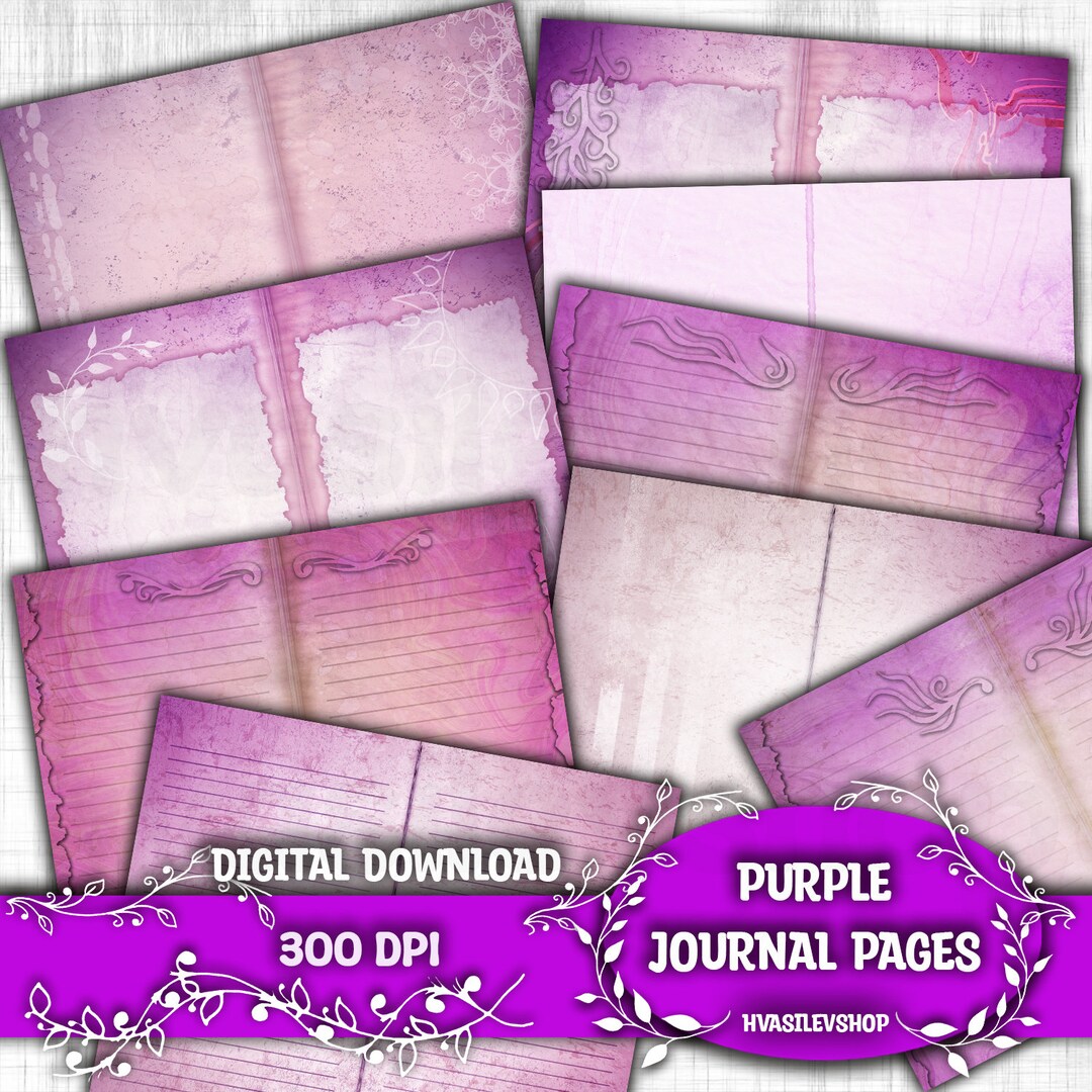 Purple Junk Journal Pages Printable Vintage Paper Lined and Blank ...