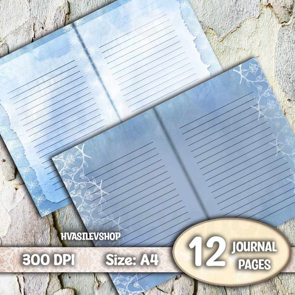 Vintage Journal Printables, Blue Junk Journal Pages, Paper Set ...