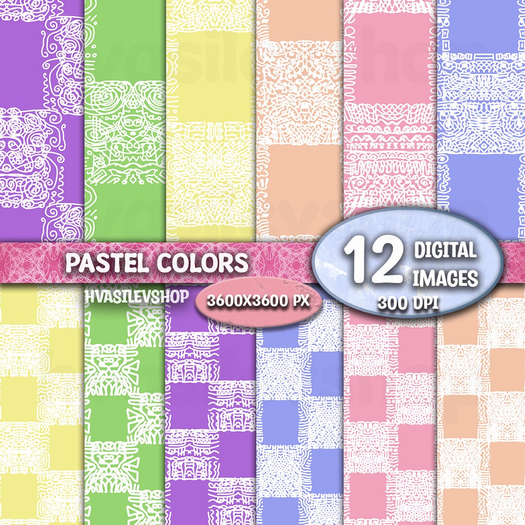 Pastel Colors Digital Paper Pack, Doodles Digital Paper, Doodle ...