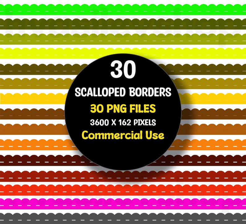 Scalloped Borders PNG Colorful Clipart Border Clipart - Etsy