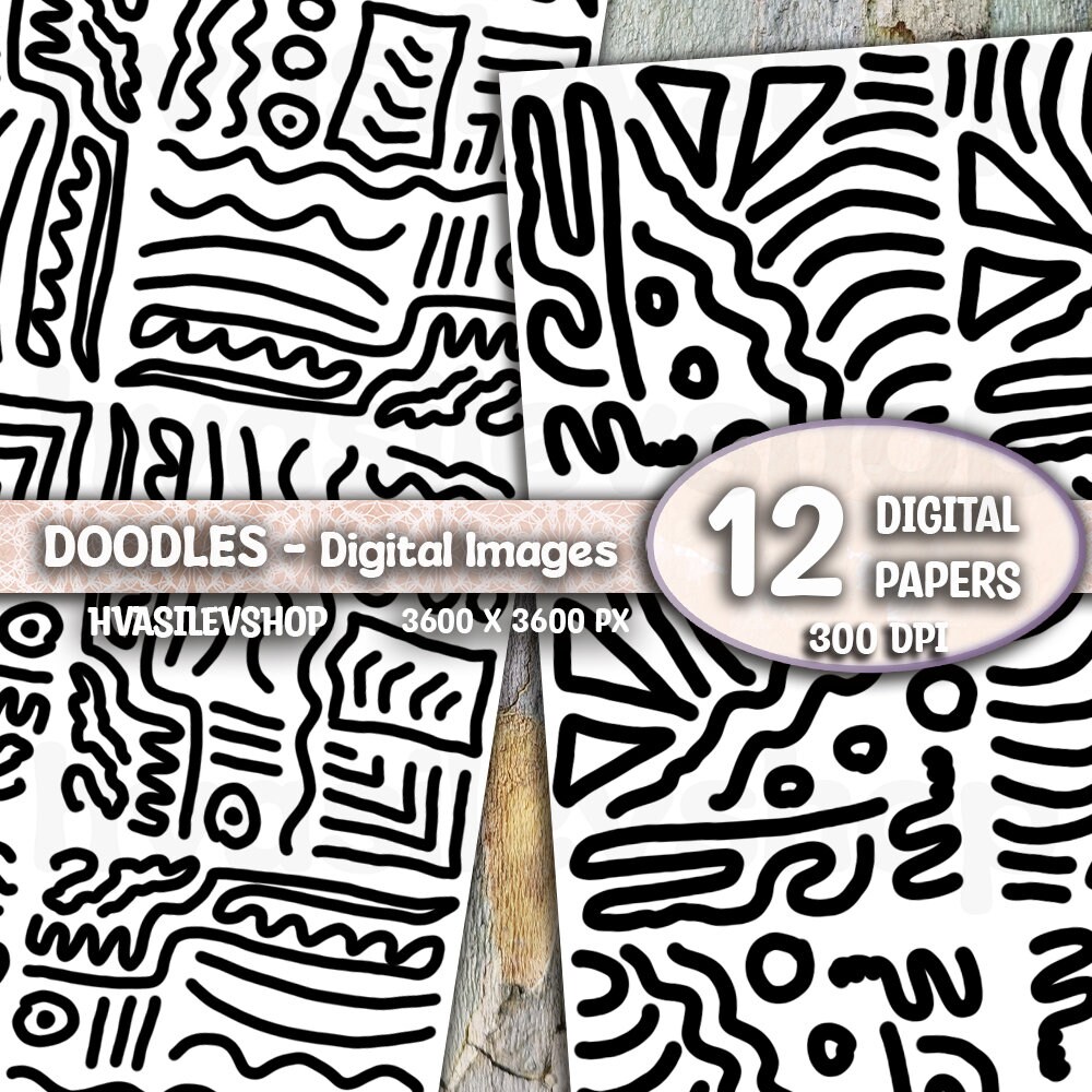 Doodle Digital Paper, Doodle Pattern Paper, Doodle Papers, Hand Drawn ...