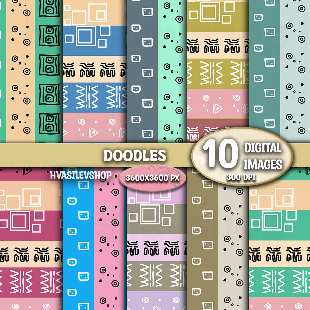 Colored Doodle Digital Paper, Digital Papers, Printable Paper, Pattern ...