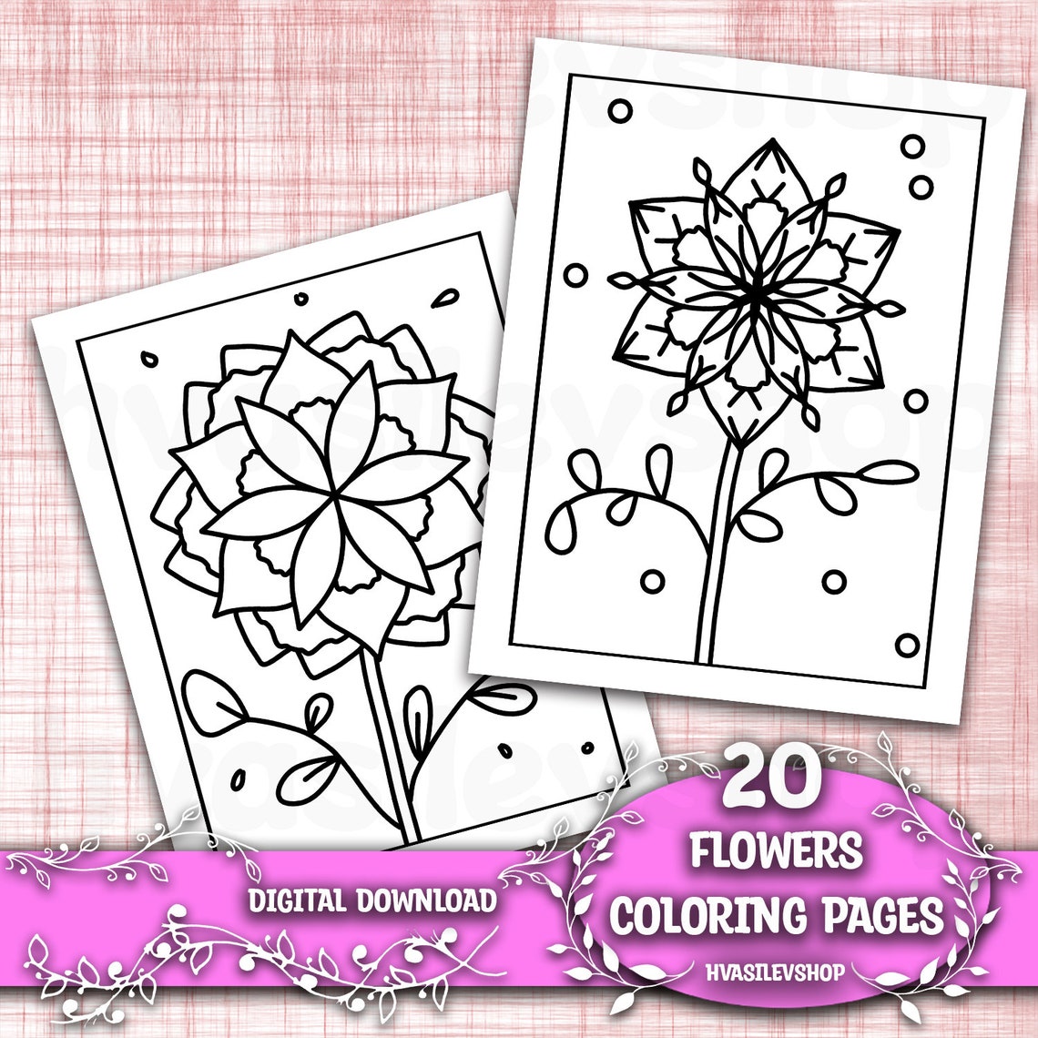 20 Flowers Coloring Pages for Kids Printable Coloring Page Preschool ...