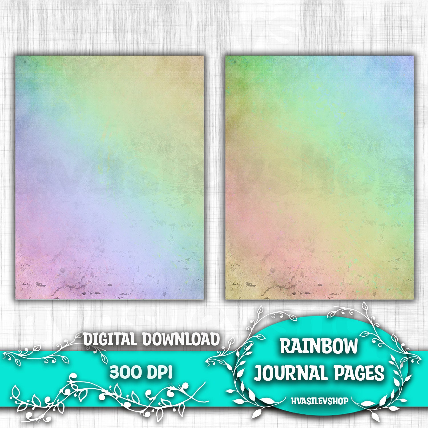 Rainbow Junk Journal Pages Vertical Colored Vintage Printable Sheets ...