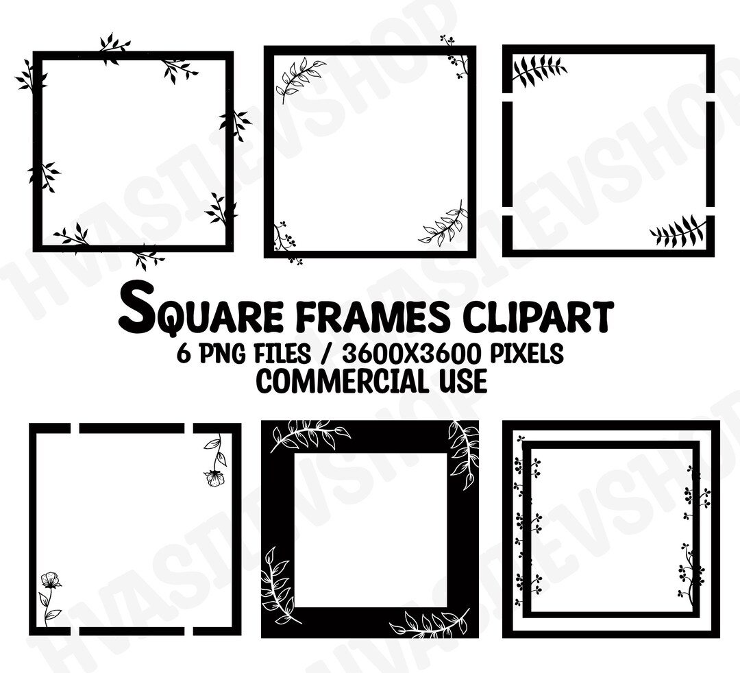 Square Frame Clipart, Frame PNG, Square Png, Floral Frame, Frame Bundle ...