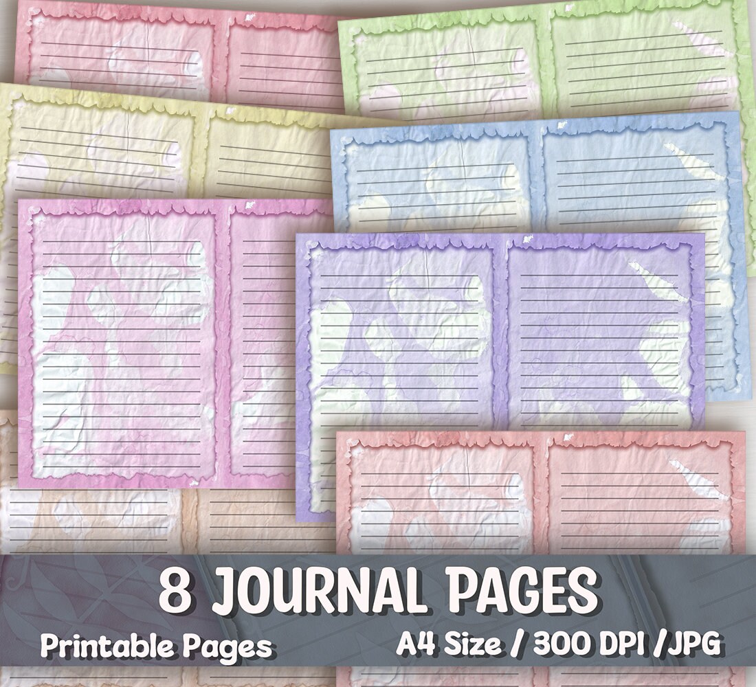 Colored Junk Journal Pages, Lined Journal Pages, Colorful Journal ...