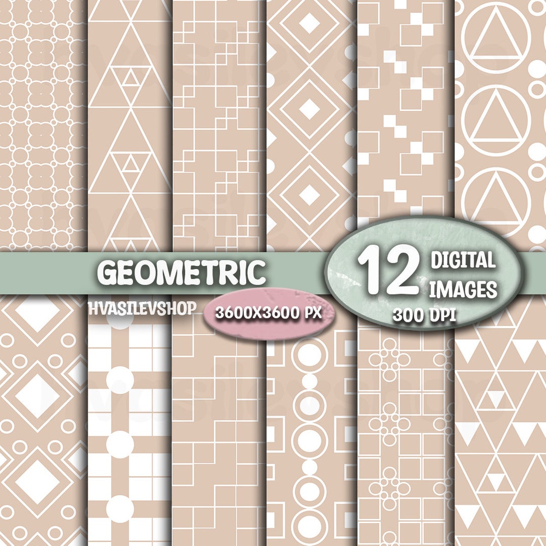 Geometric Digital Paper, Printable Paper, Beige Colors, Squares ...